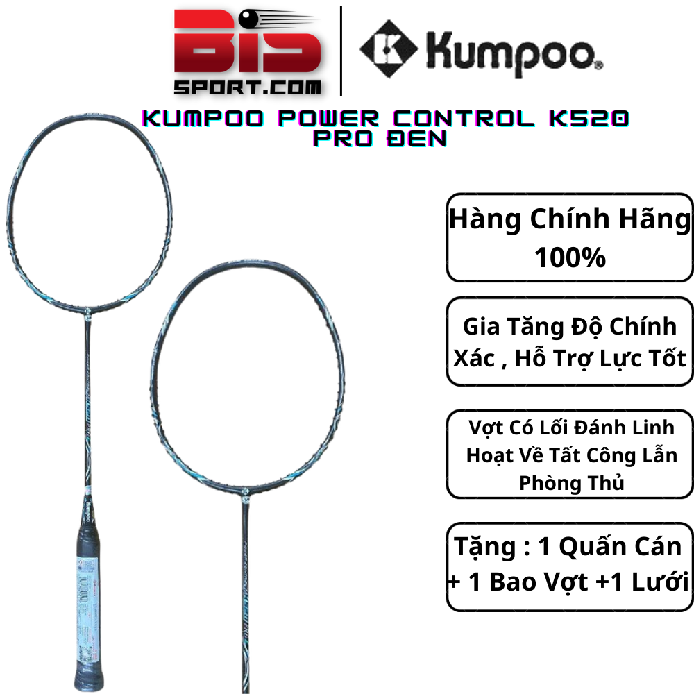 Vợt Cầu Lông Kumpoo Power Control K520 Pro Đen Chính Hãng - Lối Đánh Công Thủ Toàn Diện - Linh Hoạt